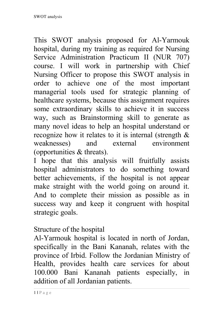 SWOT Analysis | PDF | Nursing | Hospital