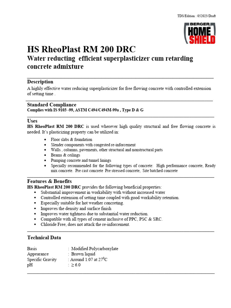 HS RheoPlast RM 200 DRC Overview | PDF | Concrete | Water