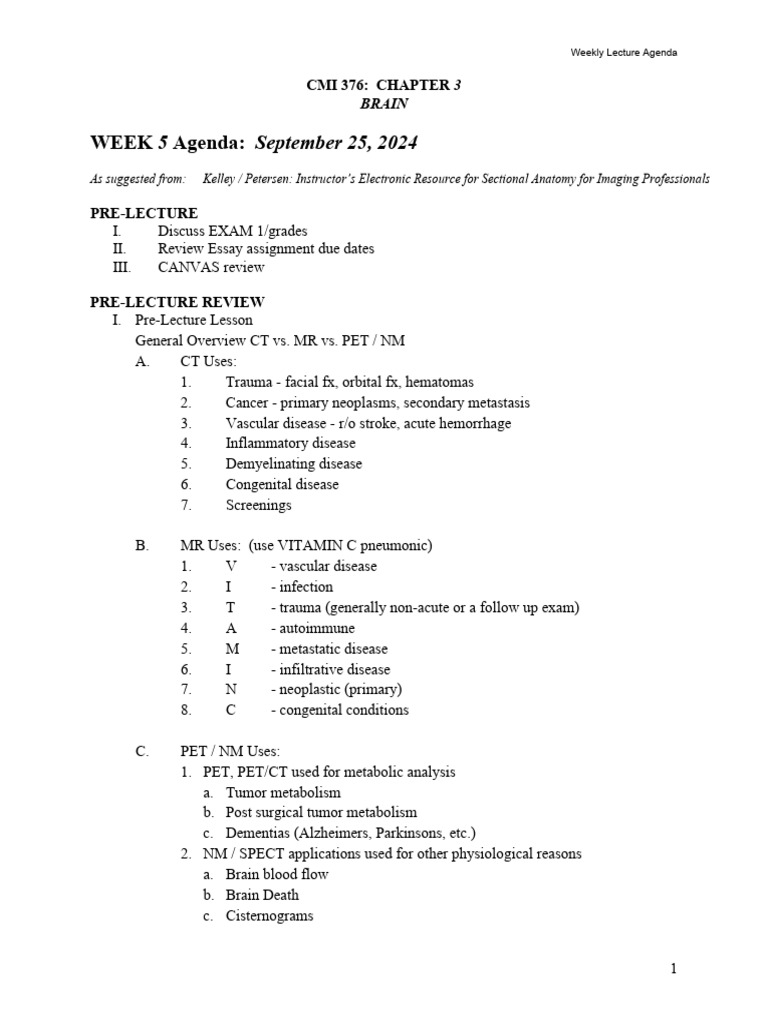 WEEK 5 STUDENT Lecture Agenda | PDF | Cerebral Cortex | Cerebrospinal Fluid