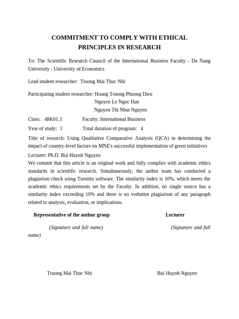 Commitment To Comply With Ethical Principles | PDF