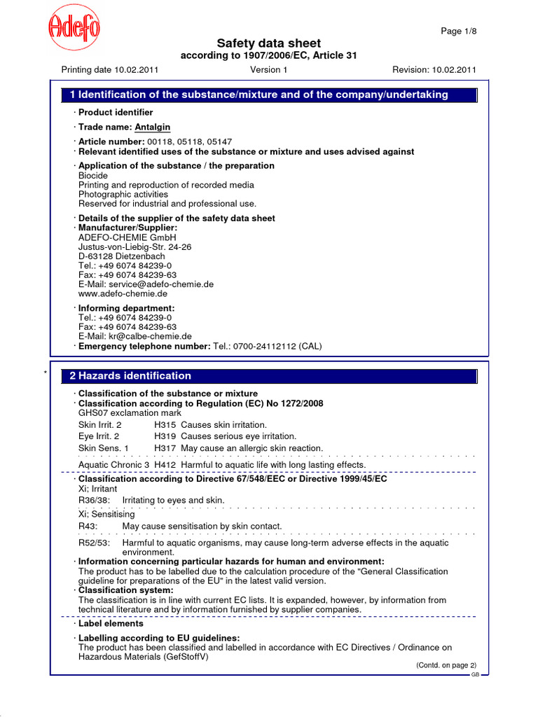 MSDS Methampyron Atau Antalgin | PDF | Firefighting | Personal ...