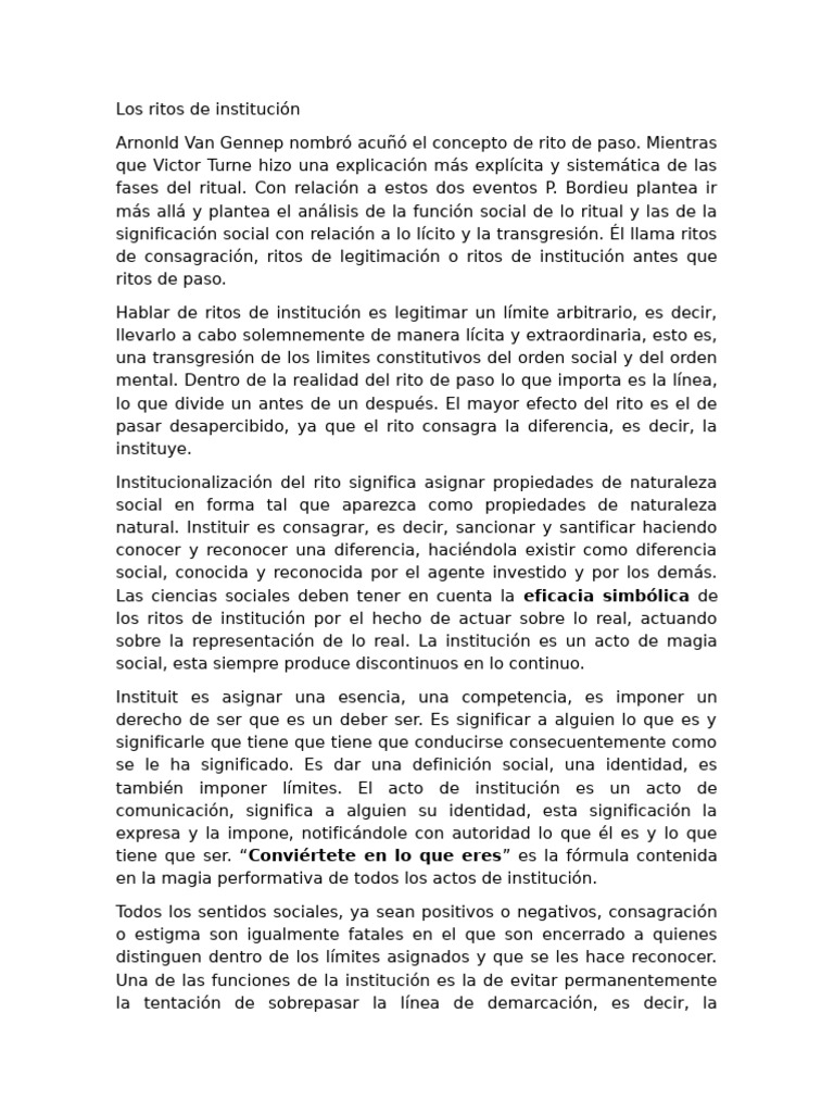 Ritos de Institución y su Significación Social | PDF | Rituales ...