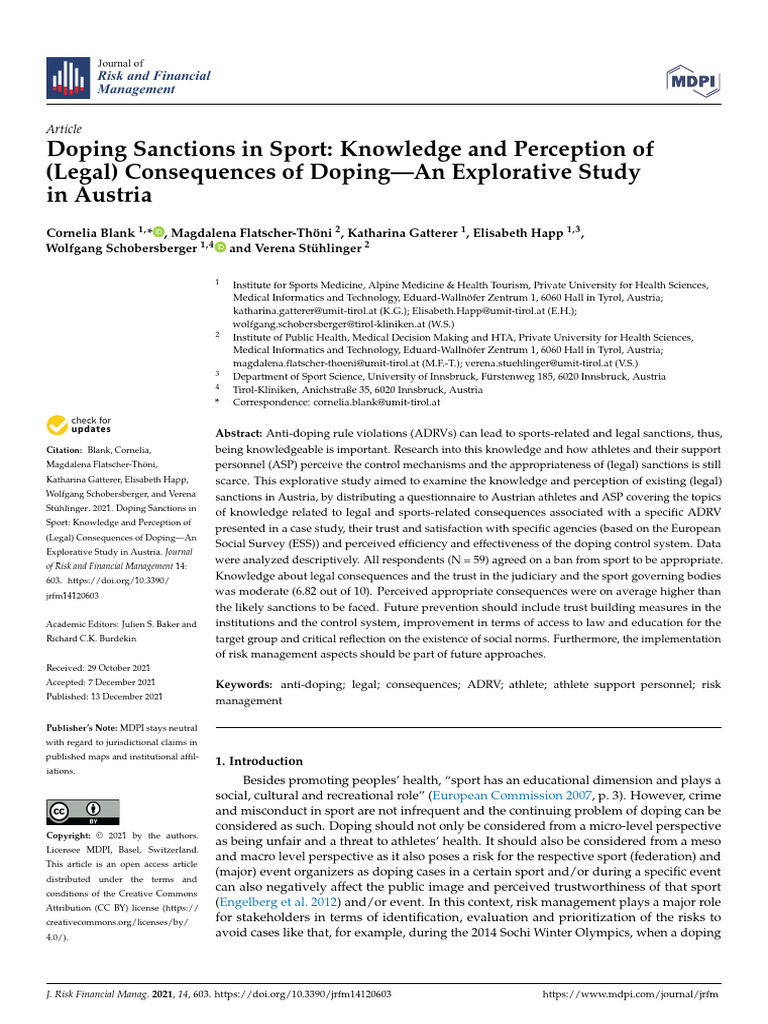 Doping Sanctions: Knowledge in Austria | PDF | Doping In Sport