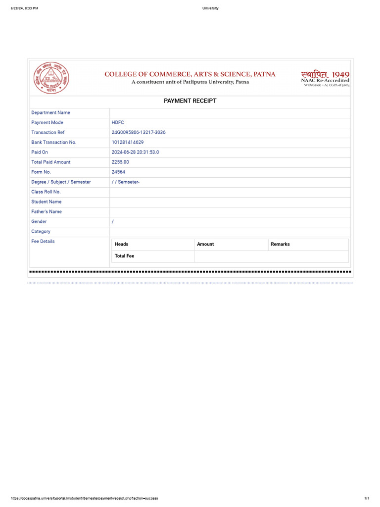 PPU Payment Receipt Details | PDF