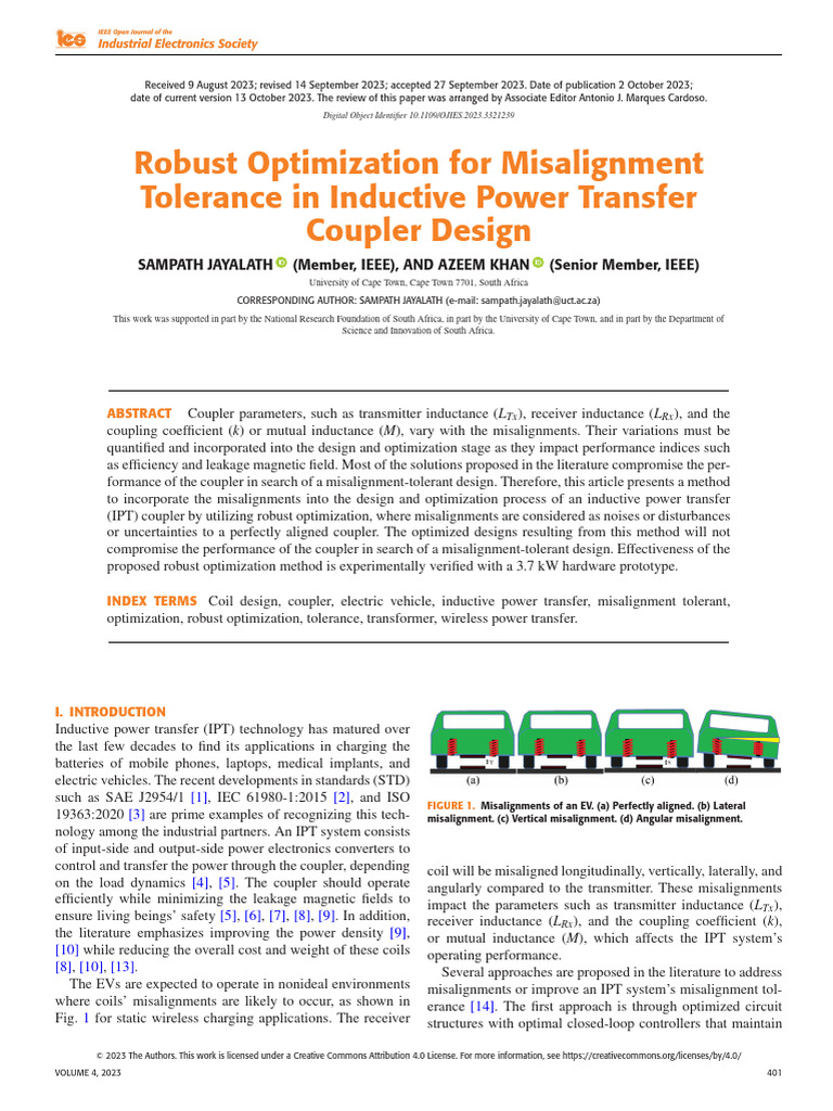 Robust Optimization For Misalignment Tolerance In Inductive Power Transfer Coupler Design Pdf