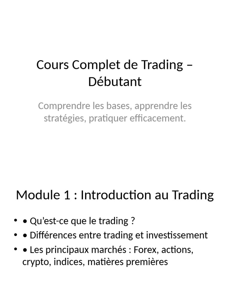 Cours Complet Trading Debutant | PDF