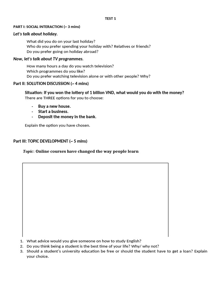 English Speaking Test Topics and Questions | PDF | Schools