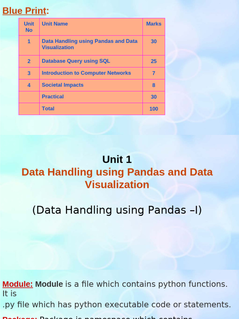 Class Xii Information Practices Ppt On Data Handling Using Pandas I
