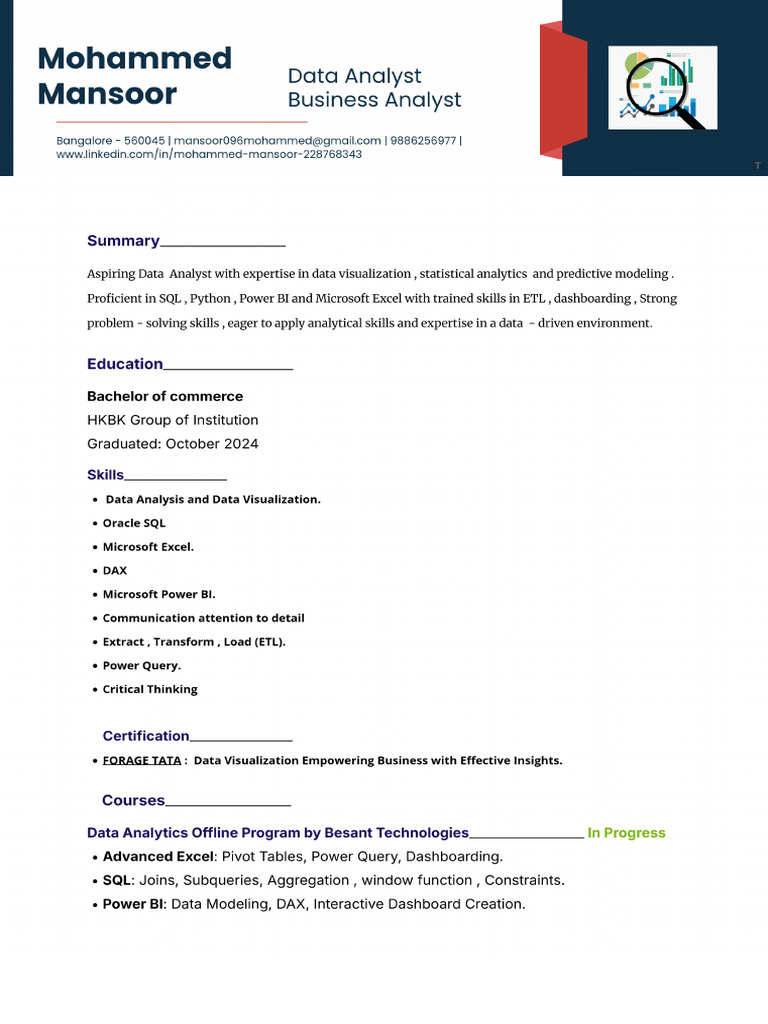 Mohammed Mansoor-Data Analyst | PDF
