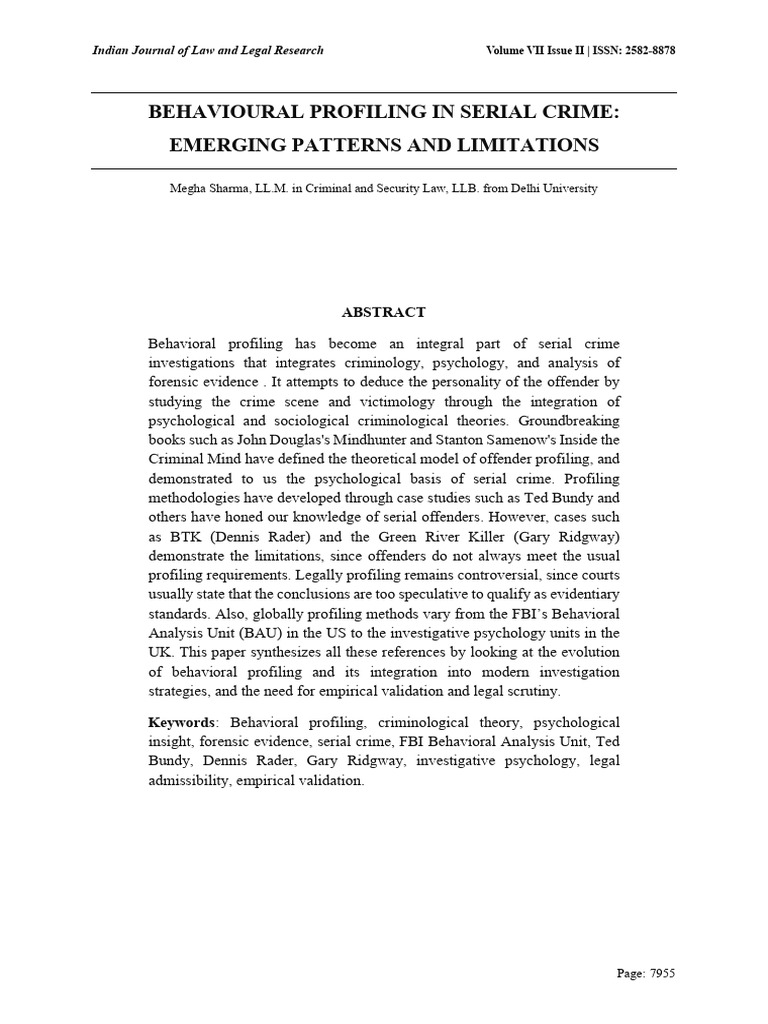 Behavioural Profiling in Serial Crime - Emerging Patterns and ...