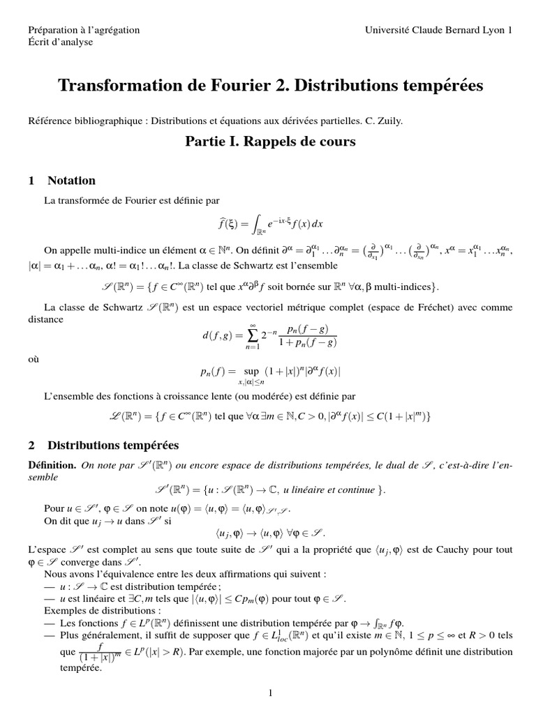 Transformée de Fourier et Distributions | PDF | Distribution ...