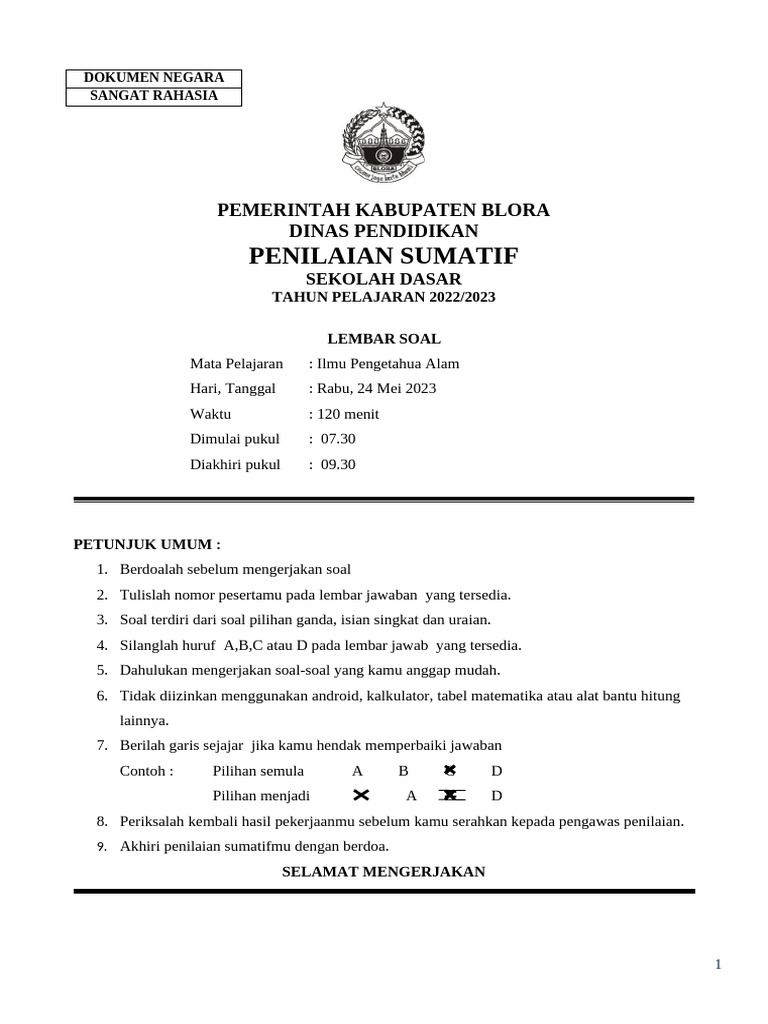 Naskah Soal_PS IPA Kelas VI TP 2022-2023 | PDF