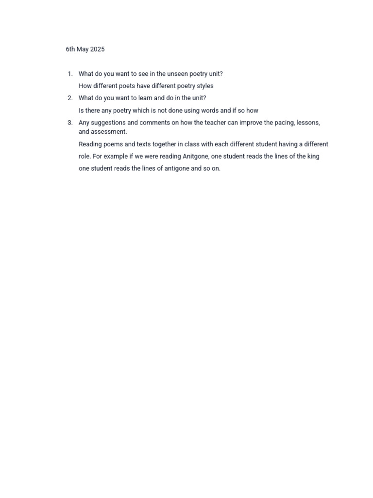 Unseen Poetry Unit Feedback and Ideas | PDF