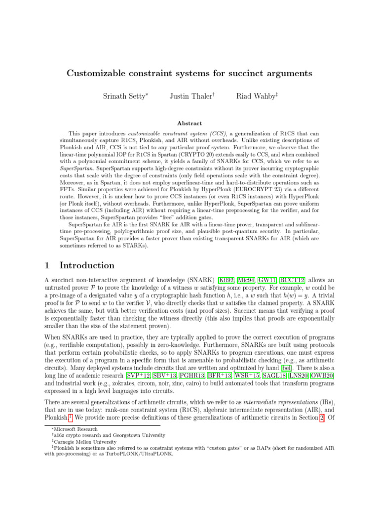 Customizable Constraint Systems For Succinct Arguments | PDF | Mathematics | Algebra