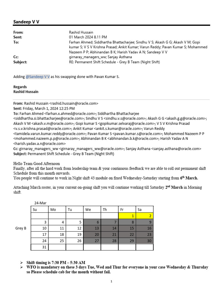 Shift Schedule | PDF