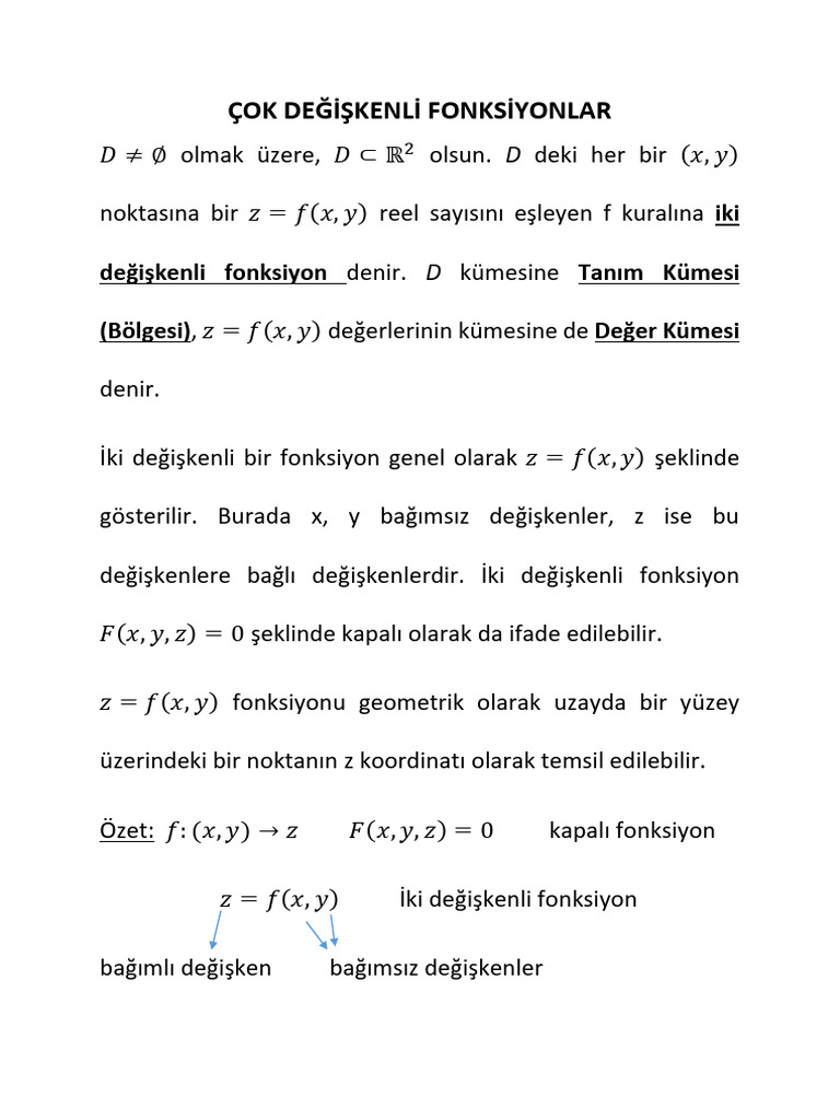 Mat2-Cok Değişkenli Fonksiyonlar | PDF