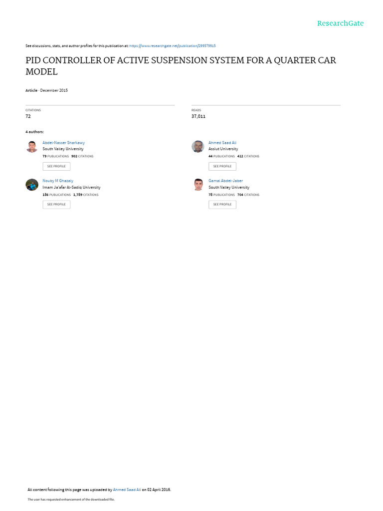 Pid Controller of Active Suspension System For A Quarter Car Model | PDF | Control Theory ...