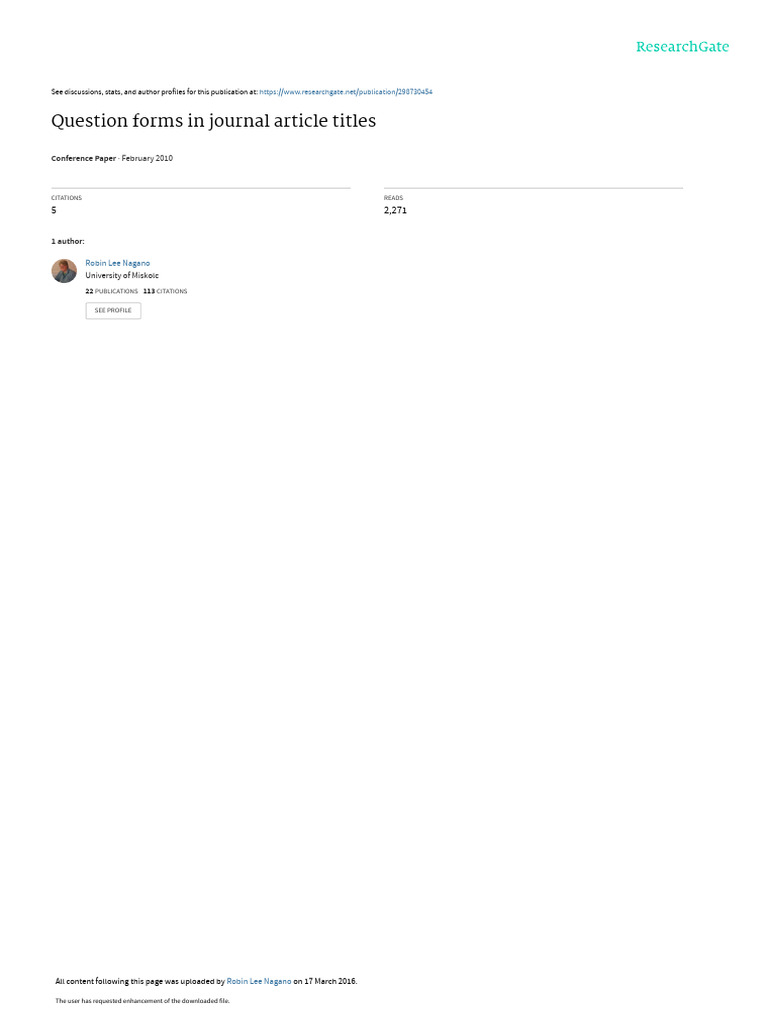 Nagano 2010 Question Forms in Journal Article Titles | PDF | Question | Science