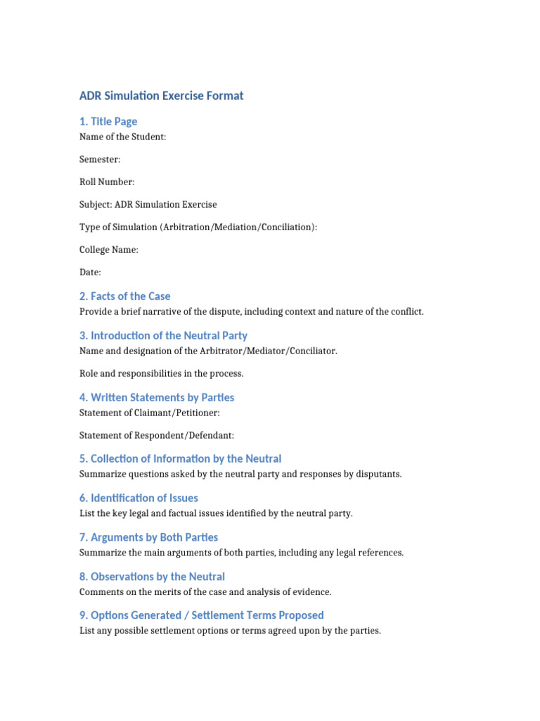 KSLU ADR Simulation Format | PDF