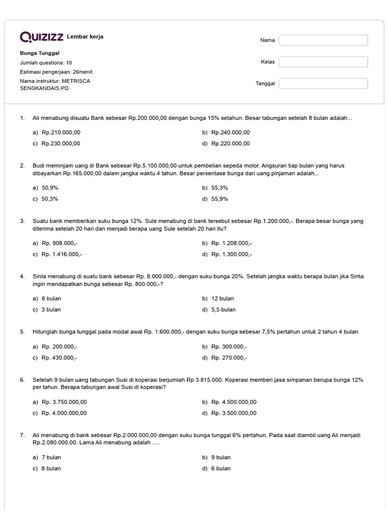 Soal Bunga Tunggal dan Pinjaman | PDF