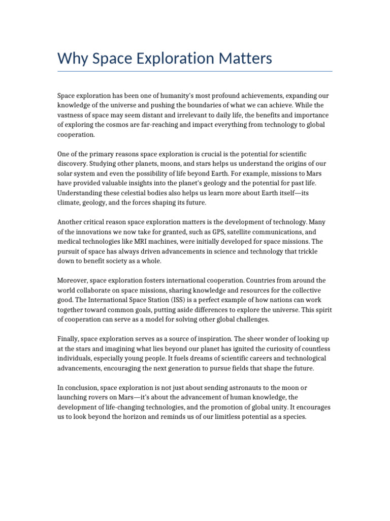Importance of Space Exploration | PDF