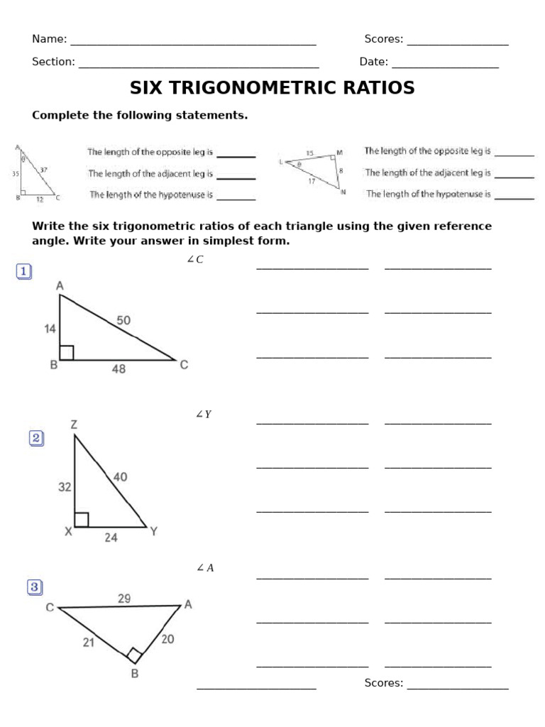 Trigonometric Ratios & Pythagorean Theorem | PDF