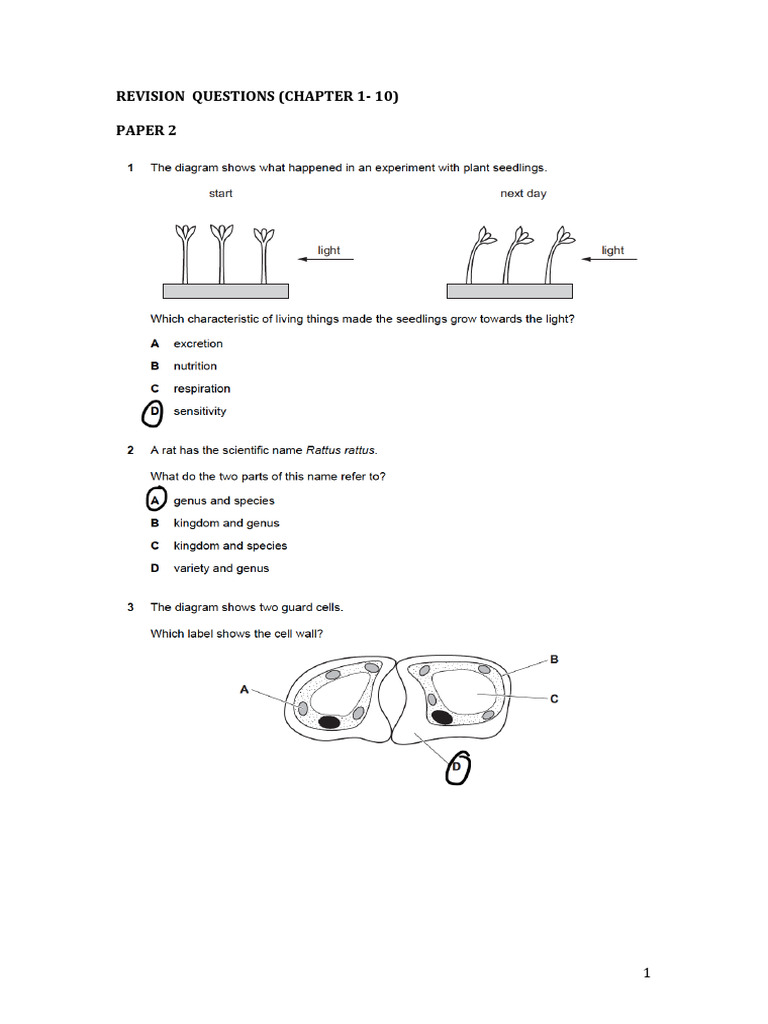 Biology revision questions (chapter 1-10) | PDF