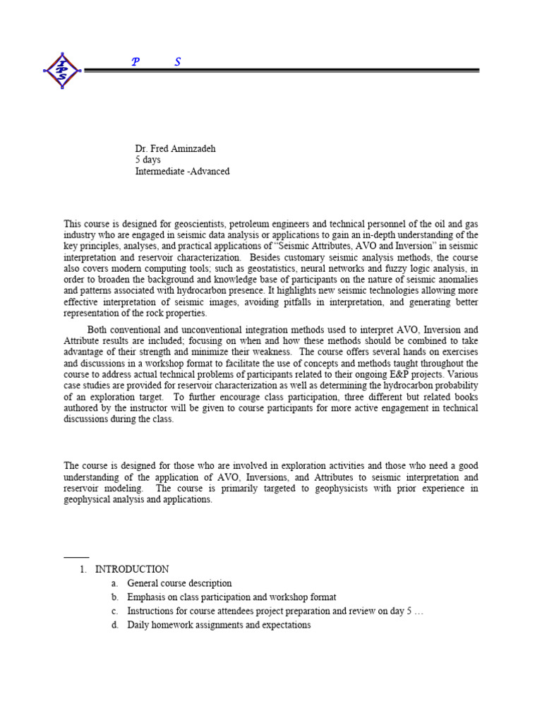 Seismic Attributes and AVO Principles and Applications | PDF | Inverse ...