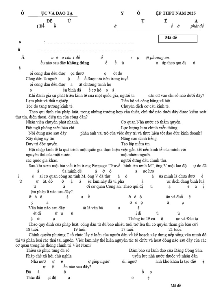 GDKT&PL mã đề 301 | PDF