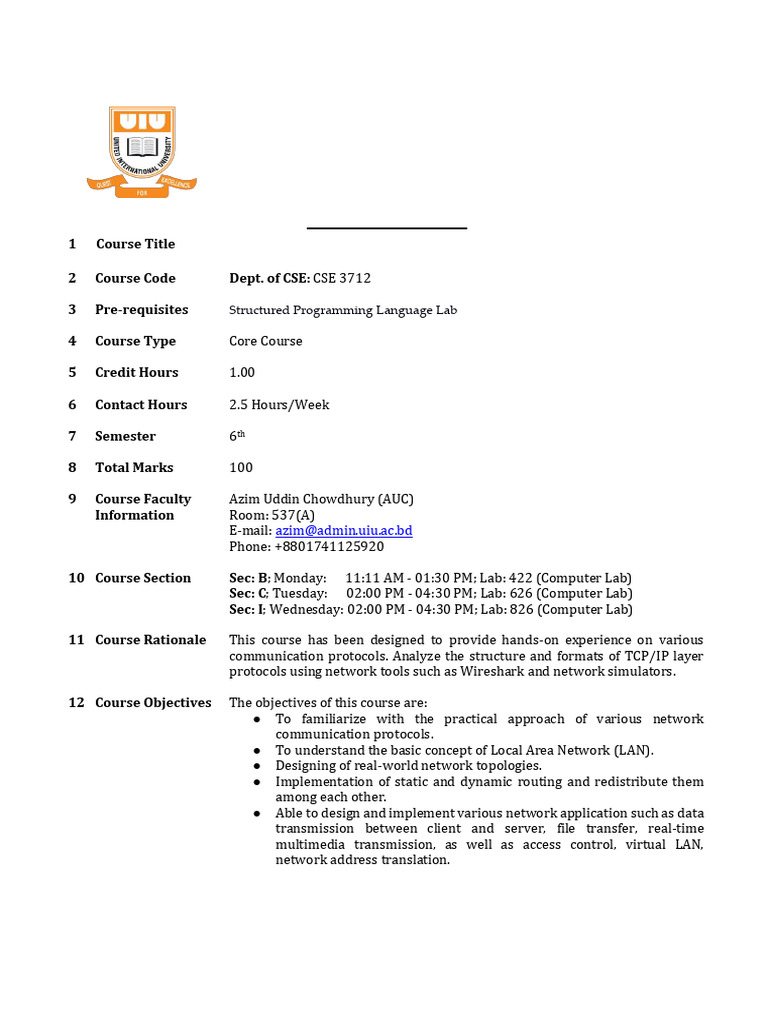 CSE 3712 - OBE Course Syllabus-CSE | PDF | Computer Network | Local ...