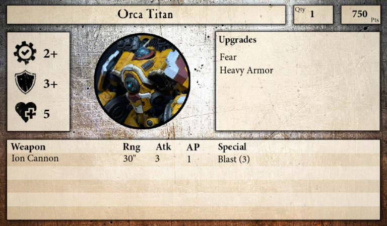 Orange Tarot Sized OPR Unit Card | PDF
