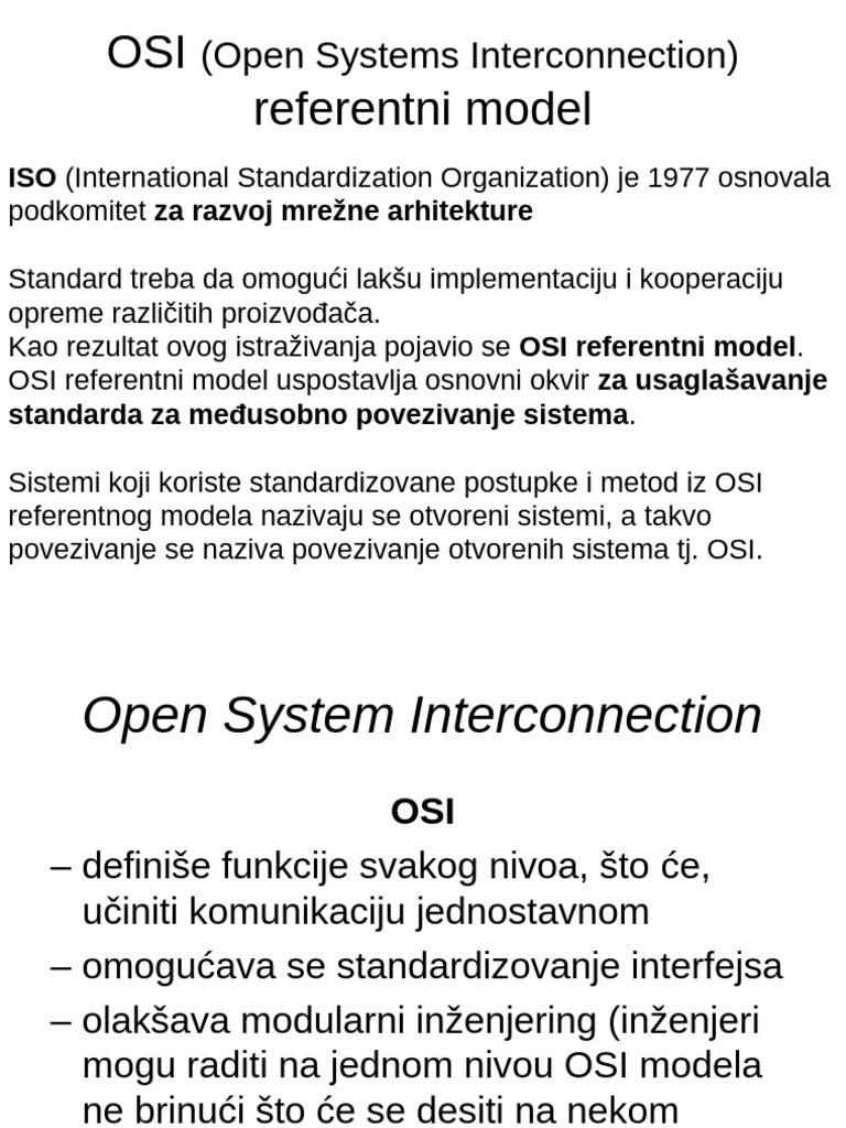 OSI Referentni Model: (Open Systems Interconnection) | PDF