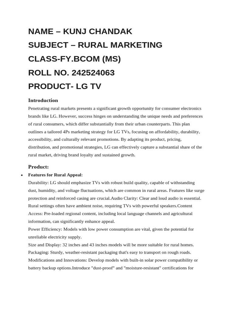 Kunj Chandak Rural Marketing | PDF | Logistics | Brand