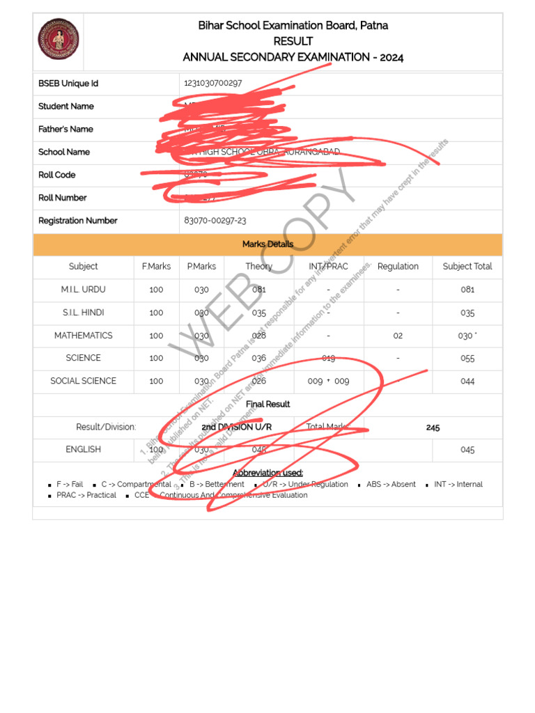Bihar 2024 Secondary Exam Results | PDF | Student Assessment And ...