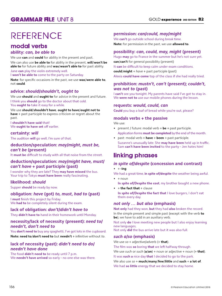 Gold Exp 2e B2 GrammarFiles U8 | PDF | Verb | Adjective