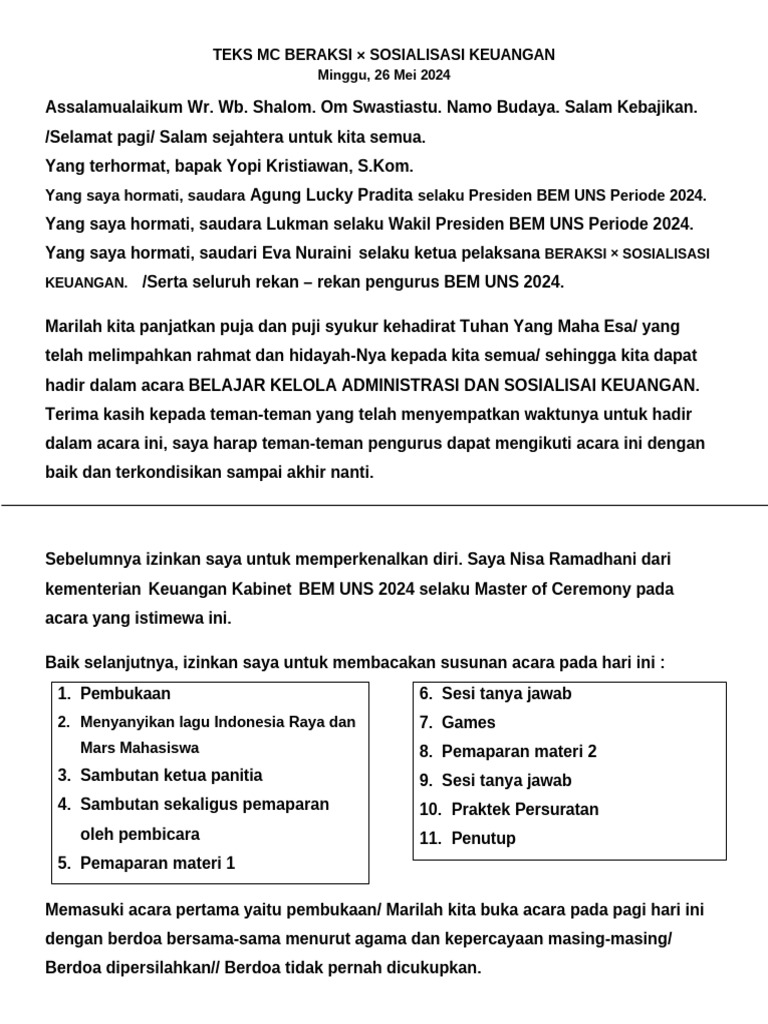 Sosialisasi Keuangan BEM UNS 2024 | PDF