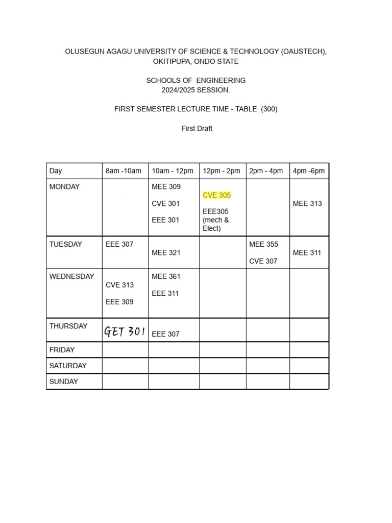 300 L TIMETABLE DRAFT -1 | PDF