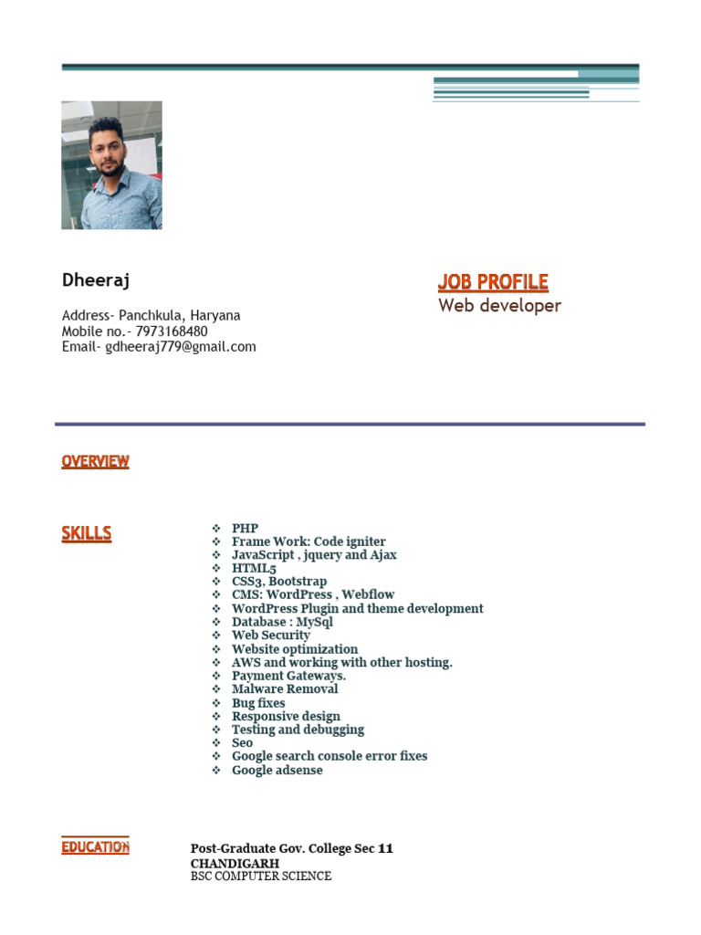 Dheeraj Resume Before Fab | PDF | Word Press | Web Development