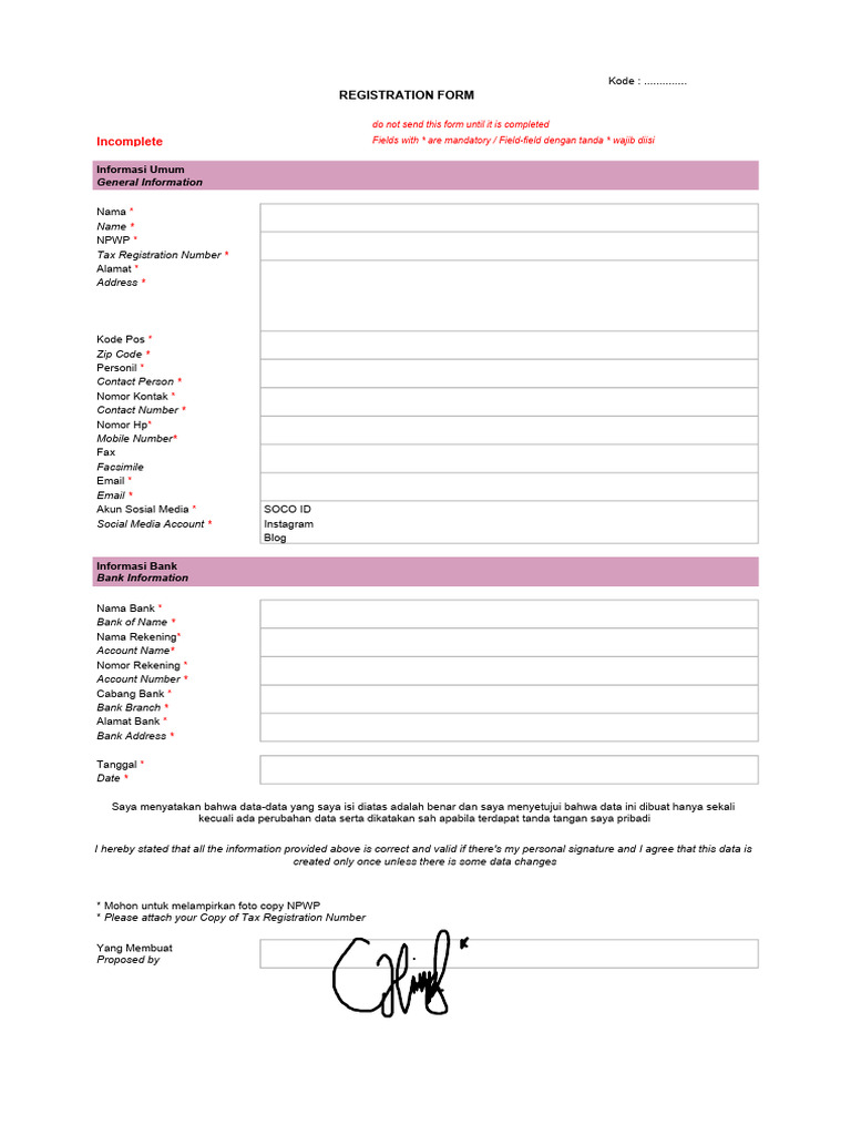 (SBN) Template Vendor Registration Form Tipe C | PDF