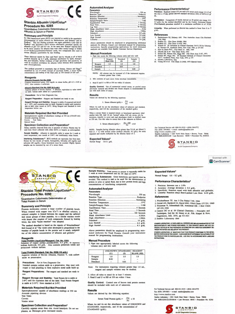 Stanbio Albumin - Total Protein | PDF