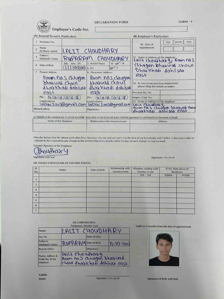 Self Declaration Form | PDF