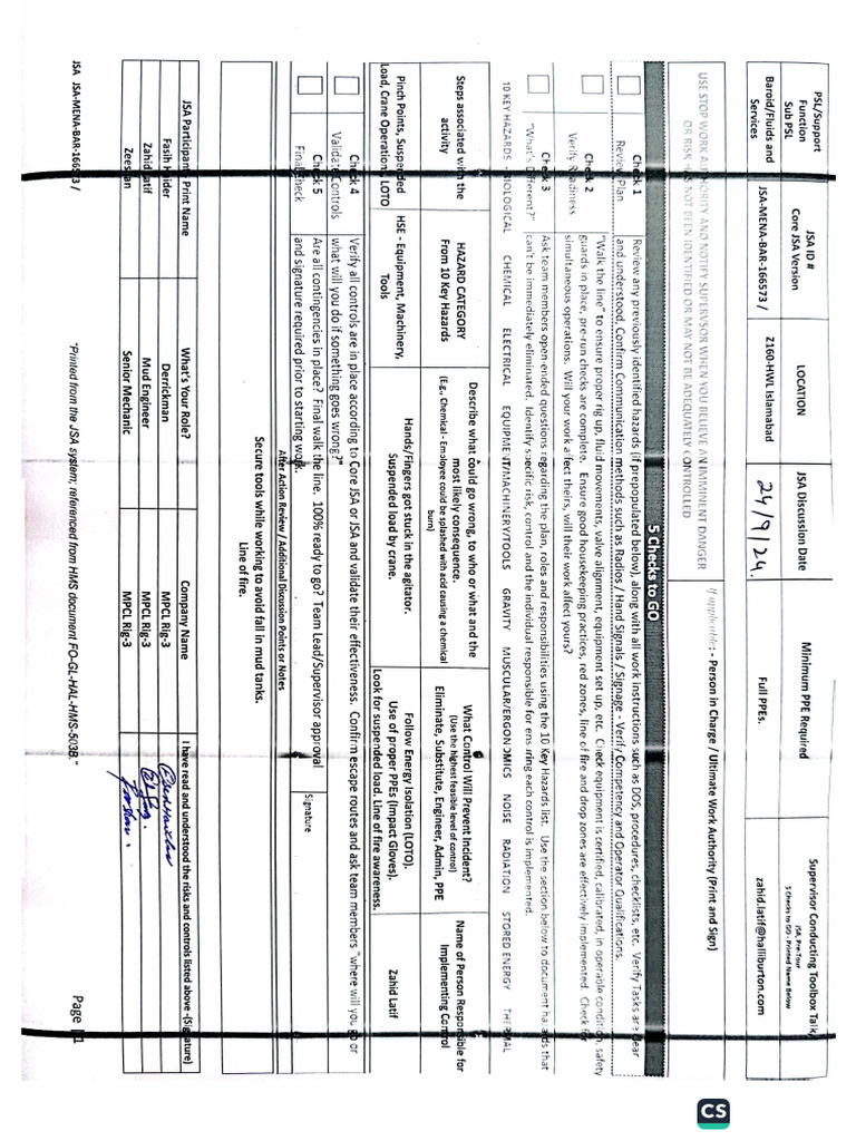 Agitator Maintenance JSA-MENA-BAR-166573 09-24-2024 21.25 | PDF