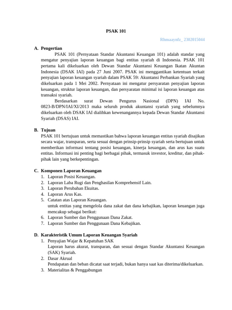 PSAK 101: Standar Laporan Keuangan Syariah | PDF