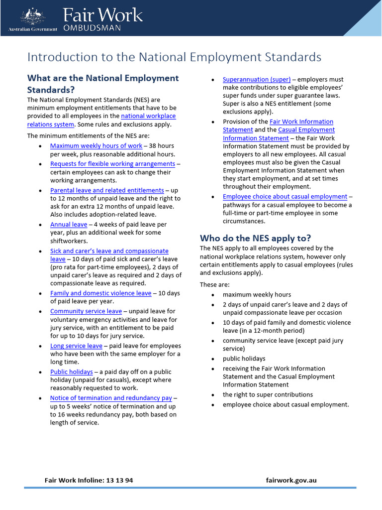 Overview of National Employment Standards | PDF | Business Ethics ...