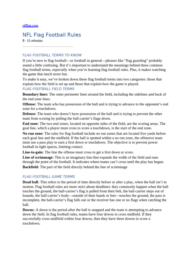 ?NFL Flag Football Rules | PDF | Gridiron Football | Quarterback