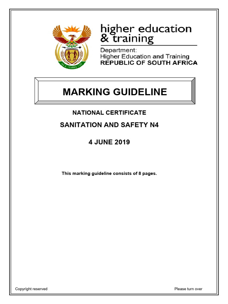 2019 N4 Sanitation Marking Guide | PDF | Refrigerator | Tuberculosis