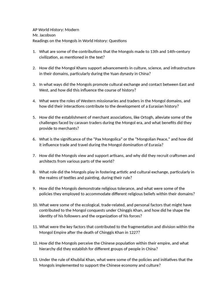Mongols_in_World_History_Questions | PDF | Mongol Empire | Mongols