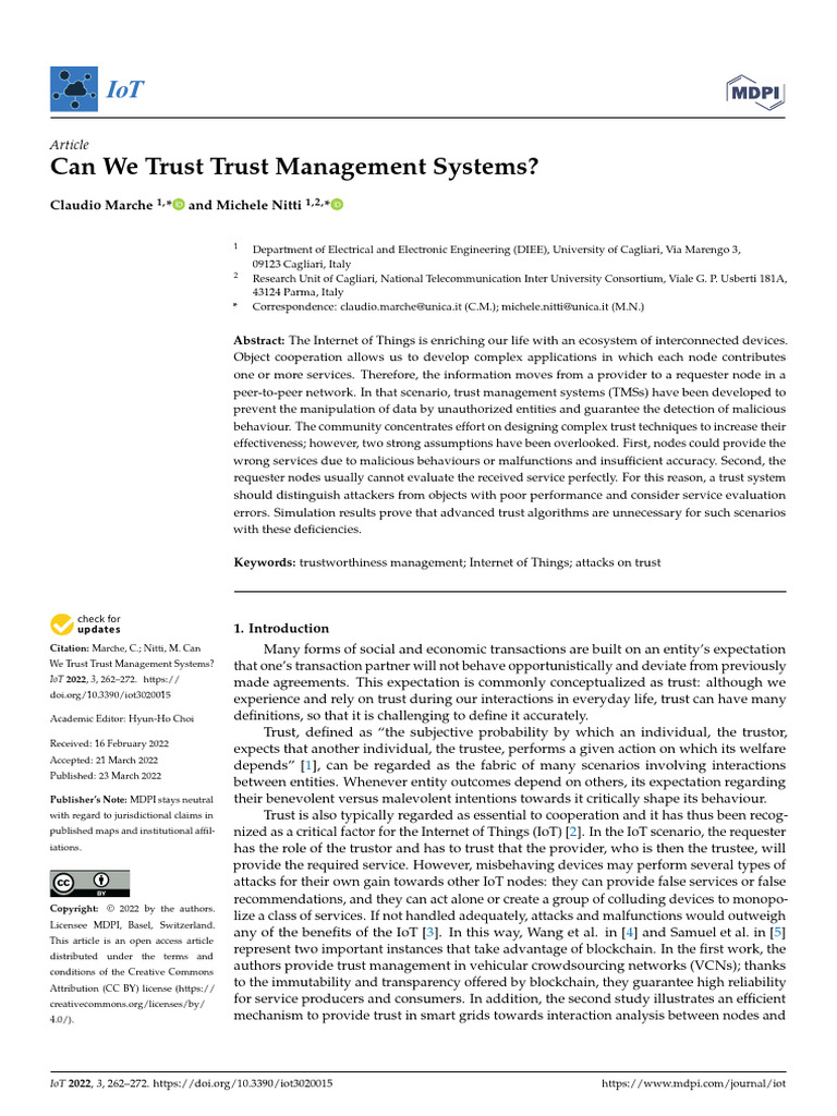 Can we Trust Trust Management Systems | PDF | Internet Of Things ...