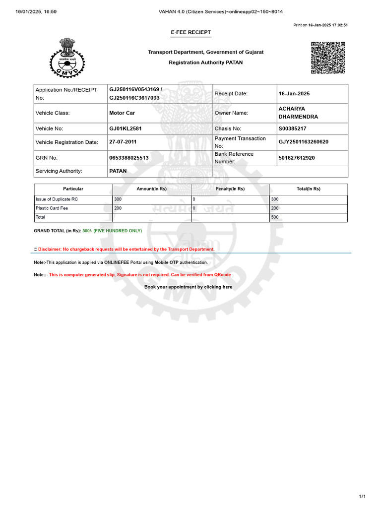 VAHAN 4.0 (Citizen Services)~onlineapp02~150~8014 | PDF | Receipt ...