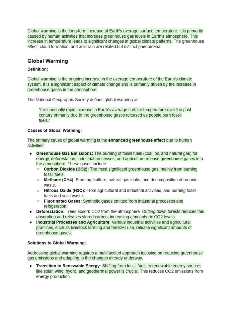 Global Warming - Definition, Causes and Solution ,... | PDF ...